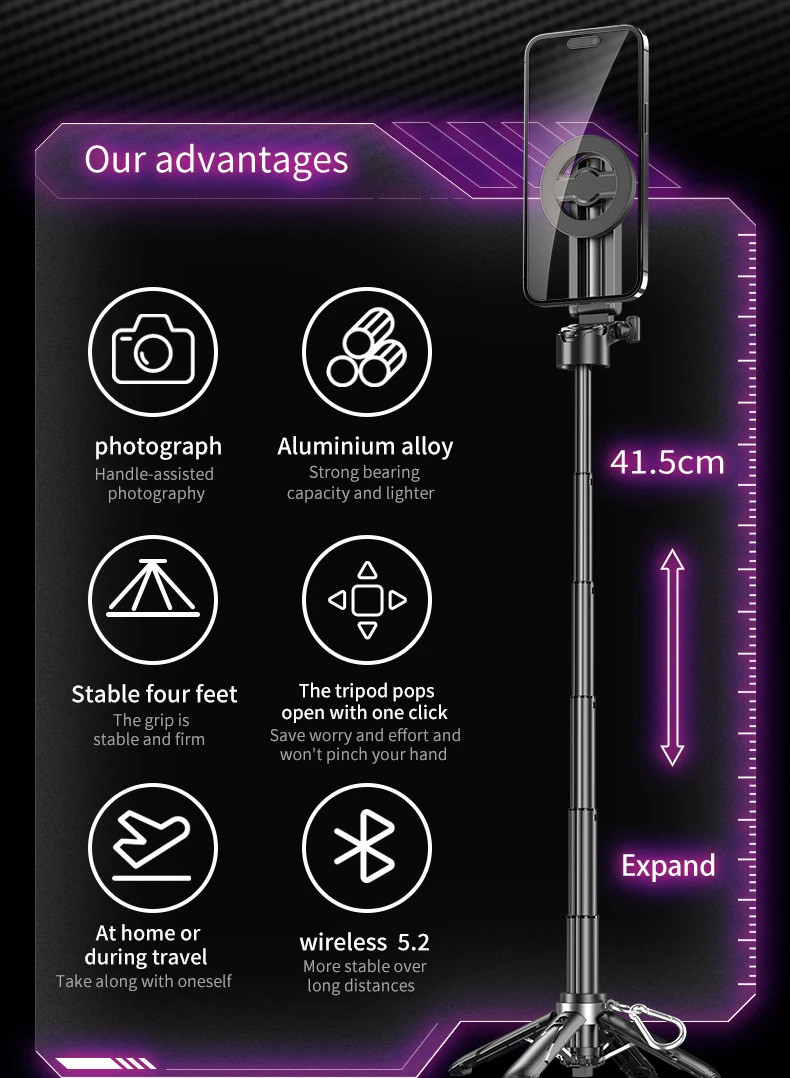Smart Phone 3 In 1 Tripod Selfie Sticks Magnetic Hand Grip Mini Handle ...
