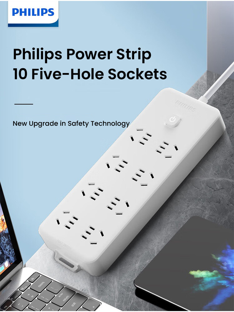 Philips Power Strip 10 Five-Hole Sockets Strip Socket Patch Board Usb ...
