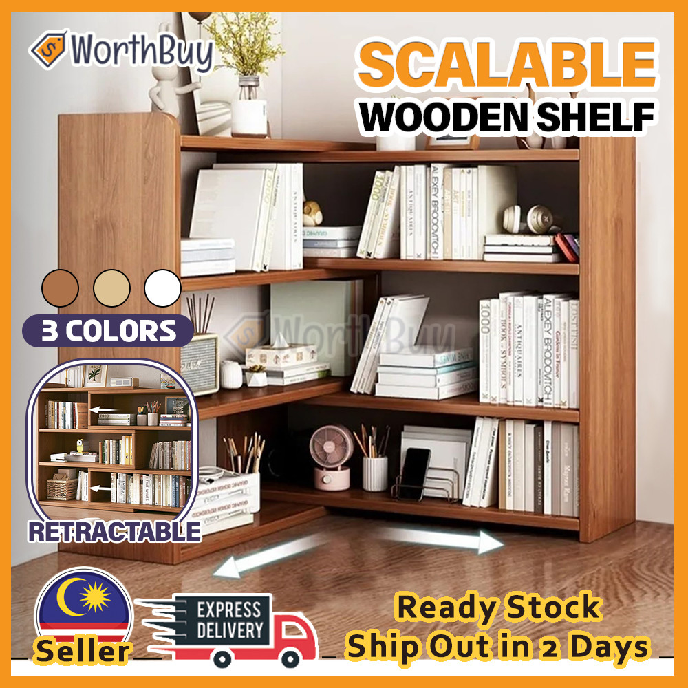 Worthbuy Wooden Scalable Shelf Extendable Storage Rack Book Organizer ...