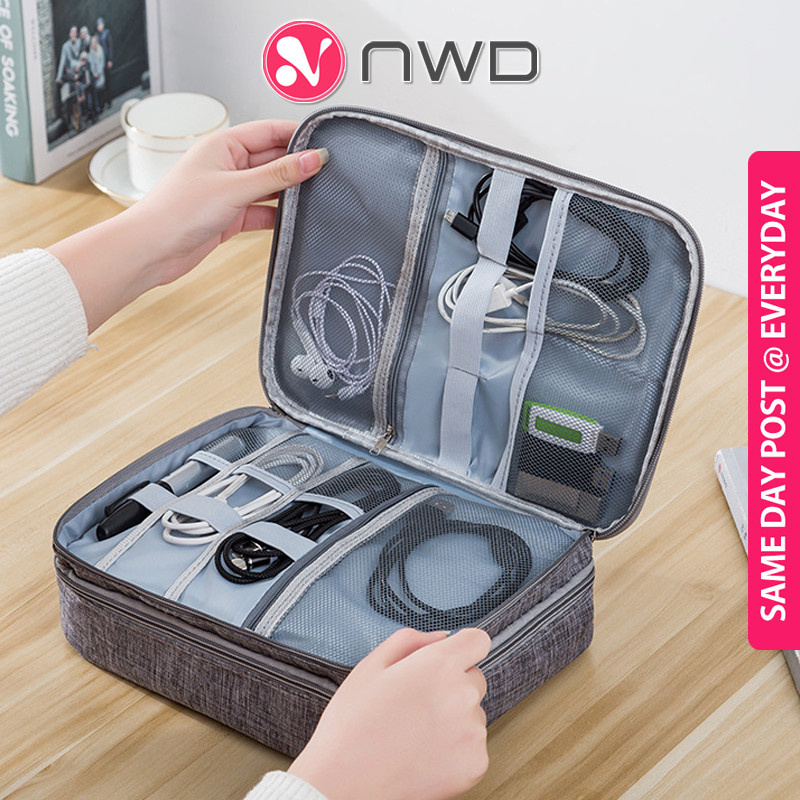 𝗧𝗜𝗘𝗥𝗘𝗗 𝗖𝗢𝗡𝗩𝗘𝗡𝗜𝗘𝗡𝗖𝗘 》 Double Layer Electronics Gadget Storage Bag Beg ...