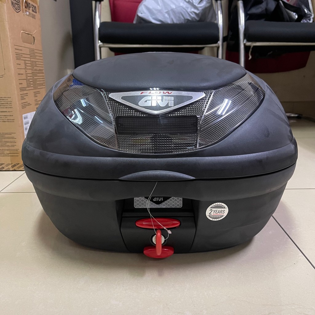 GIVI BOX E350N2 BOX FLOW BLACK WITHOUT LIGHT SMOKED 35 LITRE 100% ORIGINAL GIVI GV TOPBOX RACK ...