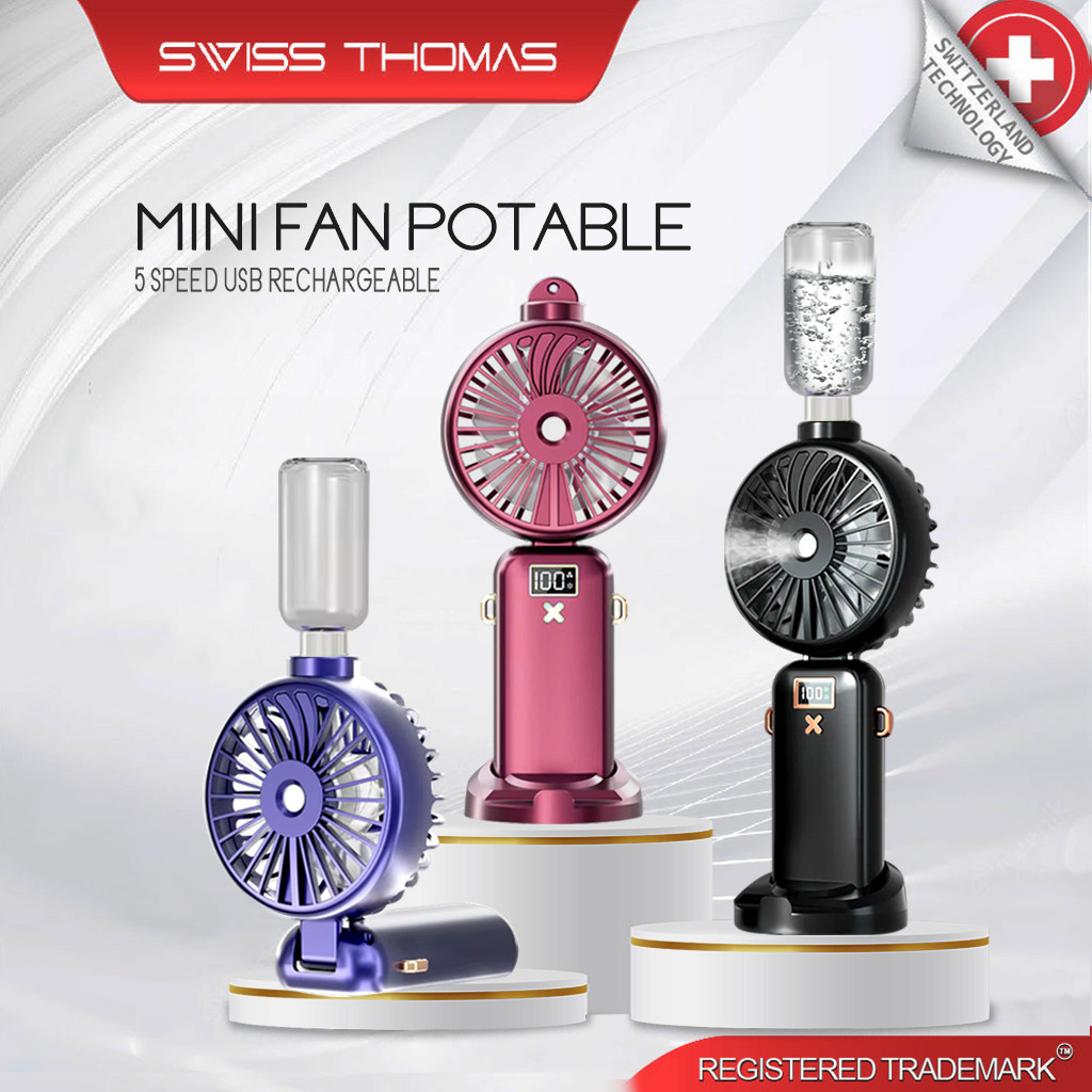 SwissThomas Humidifier Mist Mini Fan Foldable Neck Hanging Fans 5 Speed ...