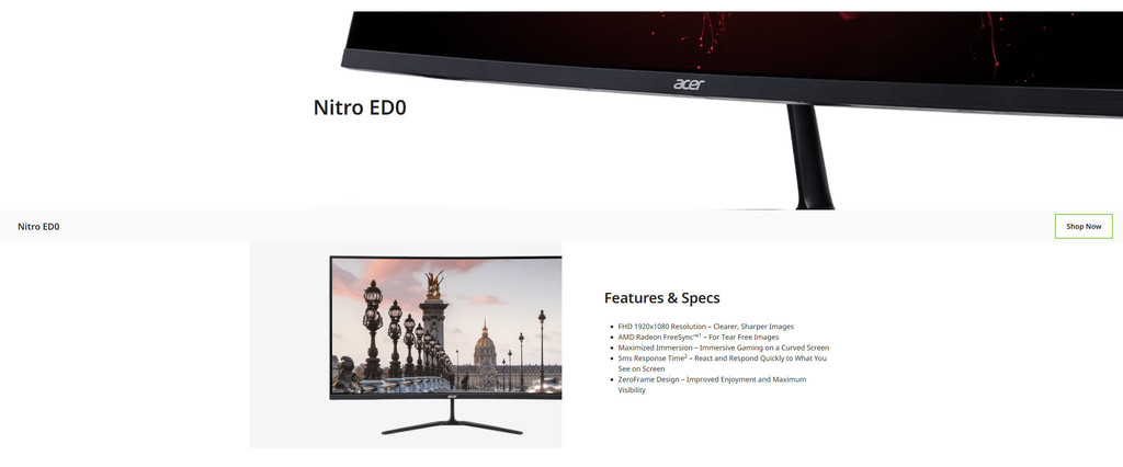 Acer Nitro ED270RS3 Gaming Curved Monitor - 27.0" /1ms/180Hz/FHD/VA ...