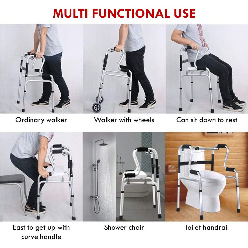 3 in 1 Height Adjustable Walking Frame Foldable Elderly Toilet Support ...