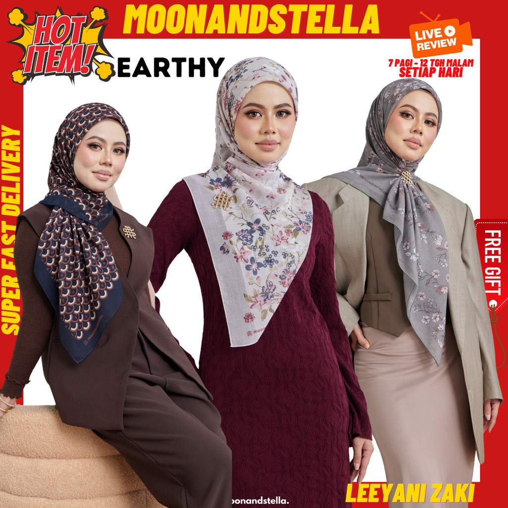 MoonandStella Earthy Tudung Bawal Printed Cotton Voile Bidang 45 ...
