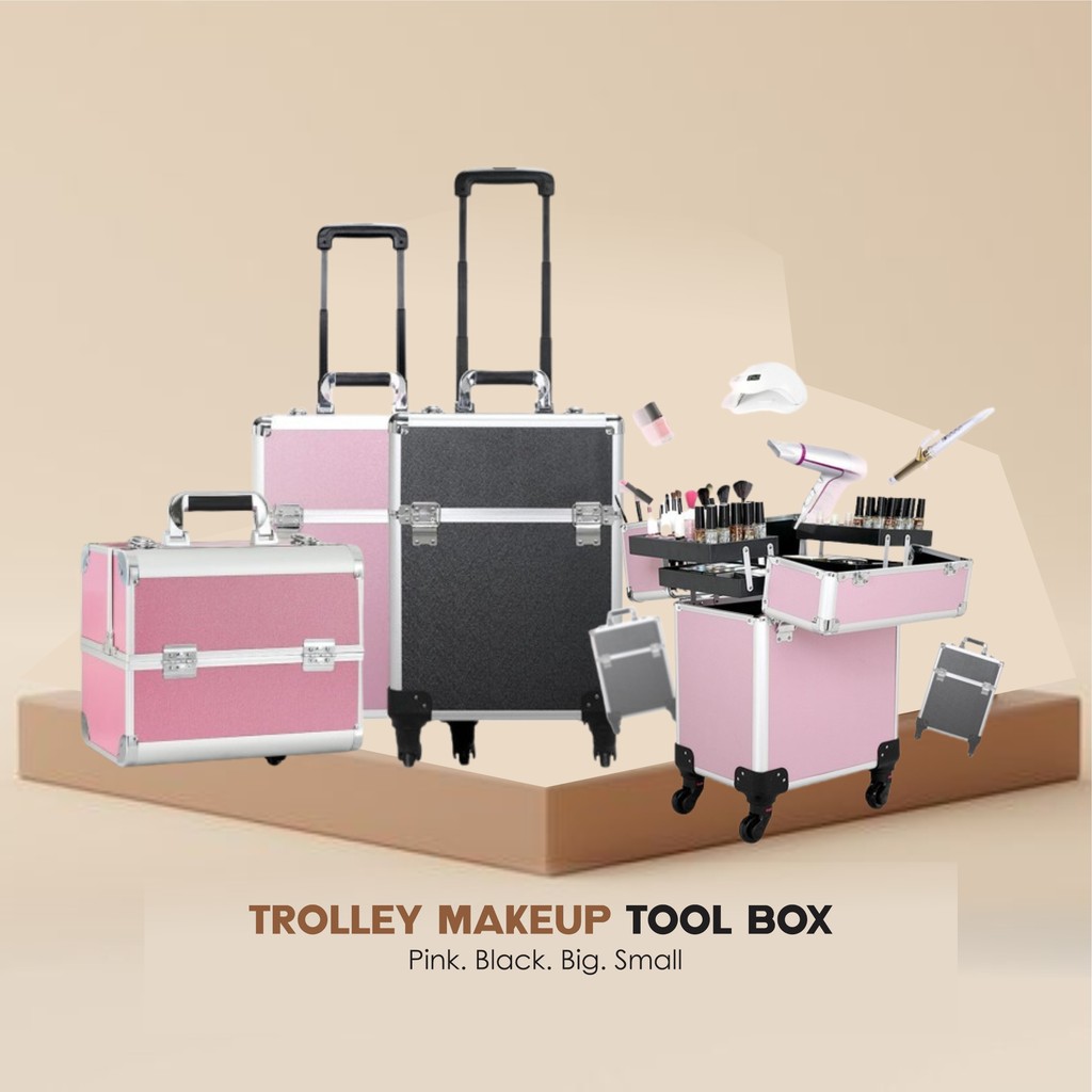 BSU Large Capacity Drawbar Toolbox Lock Trolley Cosmetic Case Makeup ...
