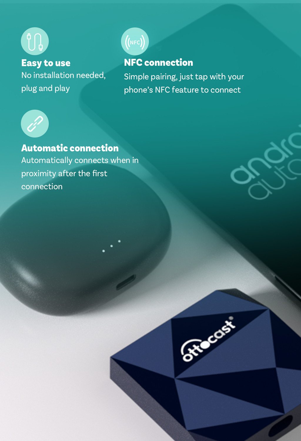 OTTOCAST A2Air Wireless Android Auto Adapter Wired To Wireless USB ...