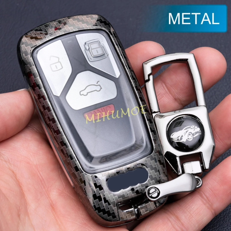 Carbon Fiber Metal Key Fob Cover Case Ring Keychain For Audi Q5 SQ5 ...