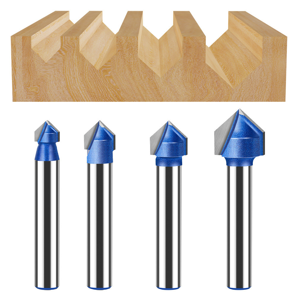 90 Degree V Groove Router Bit Set, 1/4 Inch Shank Tungsten Carbide ...