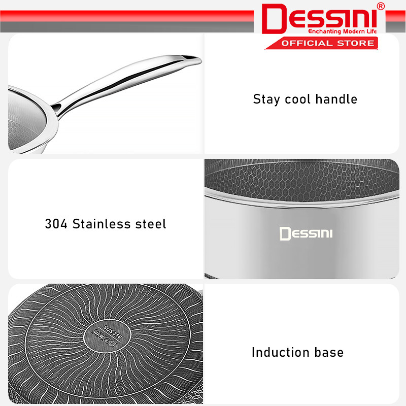 DESSINI ITALY 20CM Honeycomb SUS304 Stainless Steel Sauce Pan Induction ...