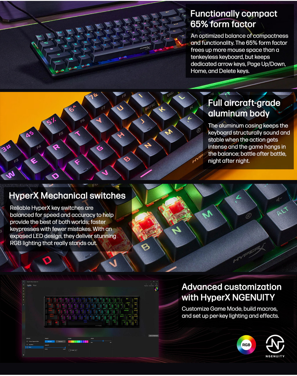 HyperX 60 Alloy Origins AQU Doubleshot PBT Mechanical Switches RGB ...