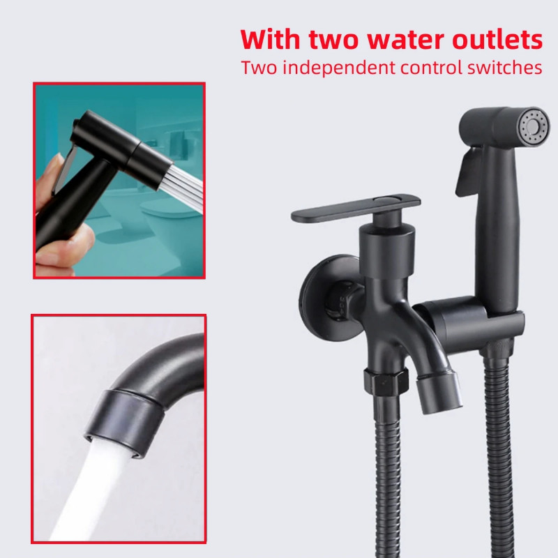 1 Set One-inlet Two-outlet Faucet Spray Kit Two-way Bathroom Flush ...