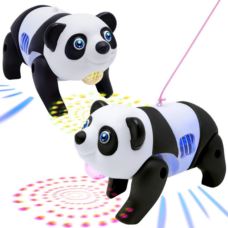 Hanji Electric Walking Panda Toy With Leash Light Music Crawling Cute ...