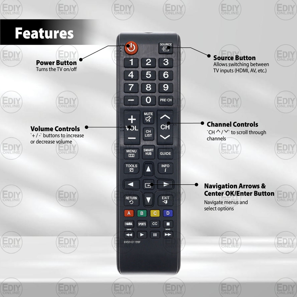 【𝐅𝐑𝐄𝐄 𝐁𝐀𝐓𝐓𝐄𝐑𝐘 𝐀𝐀𝐀𝐗𝟐】Remote Control For Samsung BN59-01199F LCD LED HDTV ...