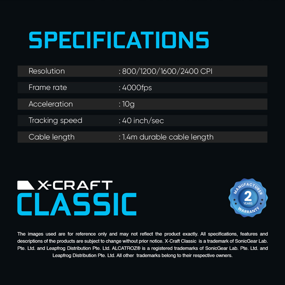 Alcatroz X Craft 2400 CPI High Definition Gaming Mouse 7 Colour Light Effect with 4 Button ...