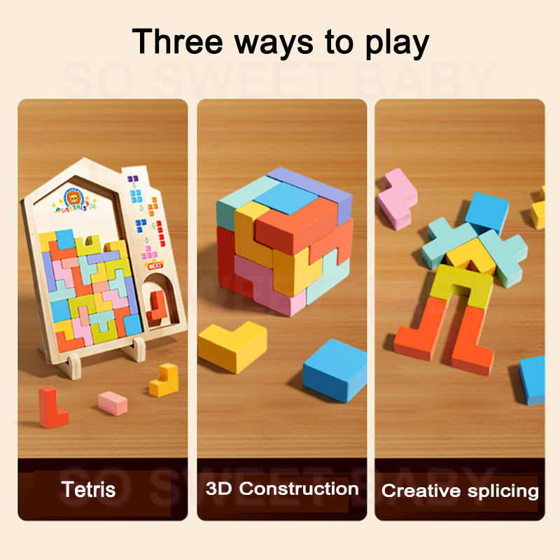 Large Sized 3D Wooden Tetris Building Block Tetris Stacking Puzzle ...