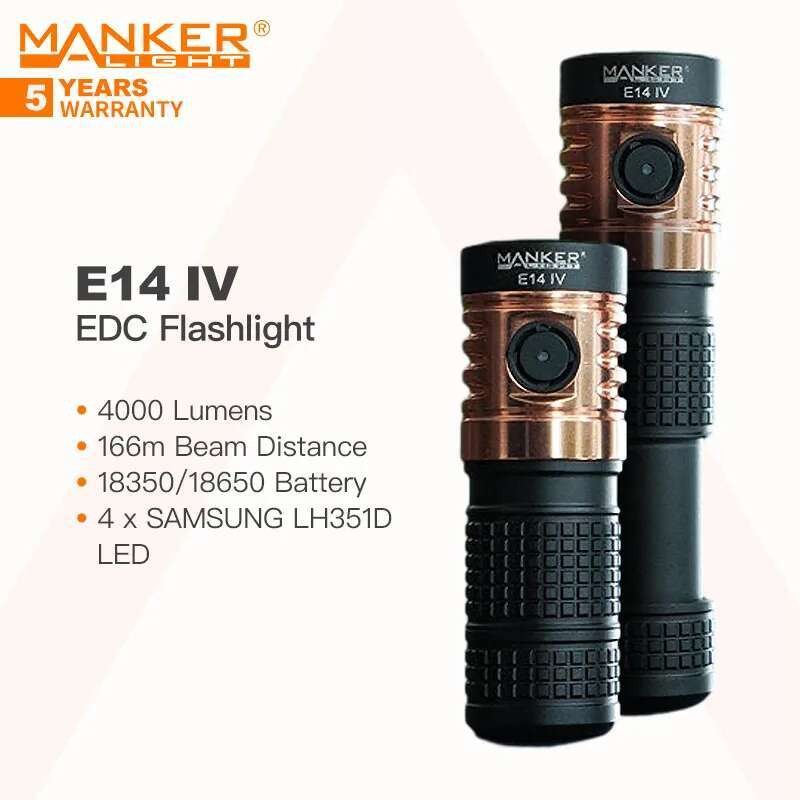Manker E14 IV 4 Light Sources Flood LED Flashlight, 4000 Lumens, Powered by 18350/18650 Battery ...