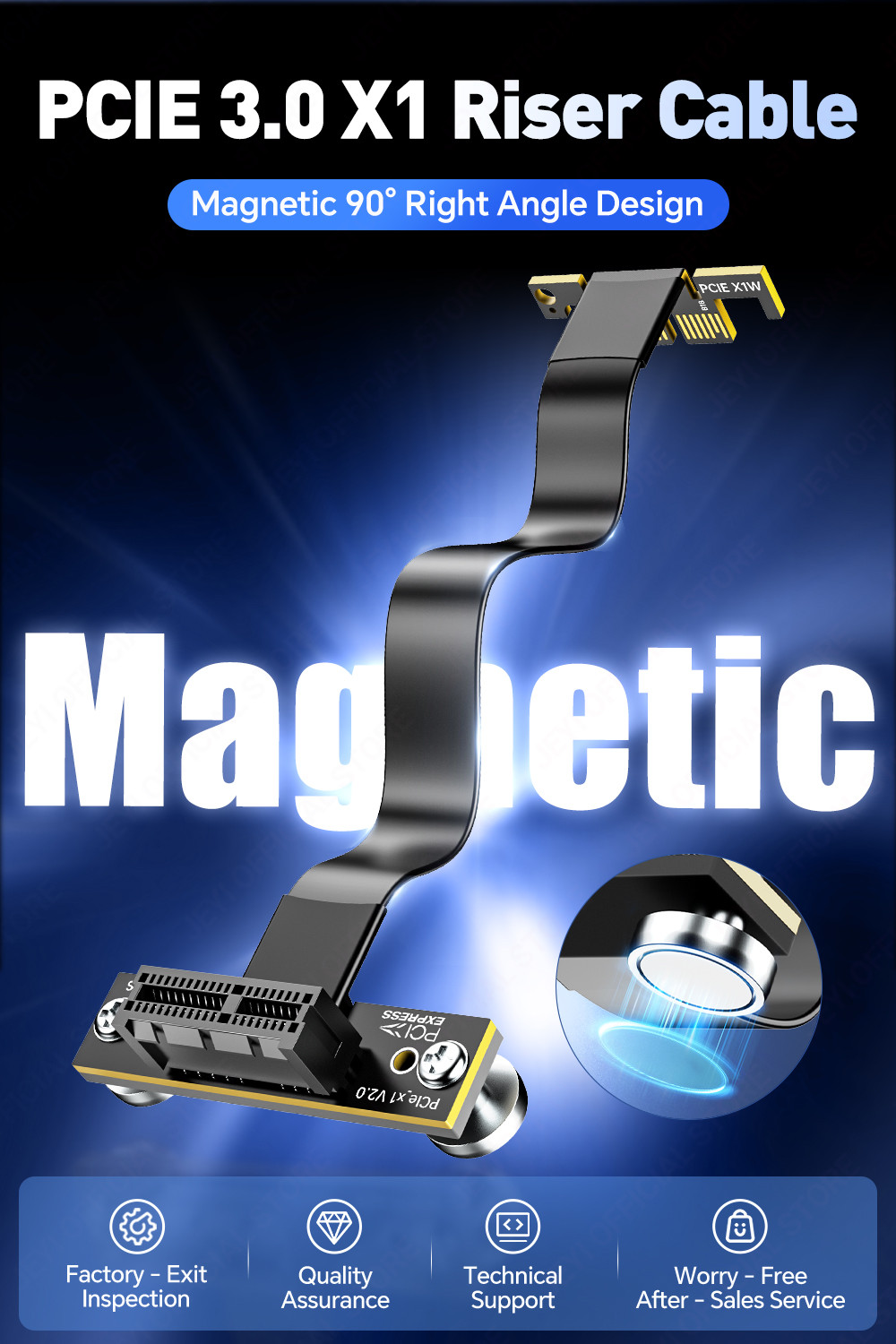 JEYI PCIe 3.0 X1 Magnetic Fixatiom Riser Cable 8Gbps - 90° Dual Angle 10cm(0.32ft)for PCIe WiFi ...