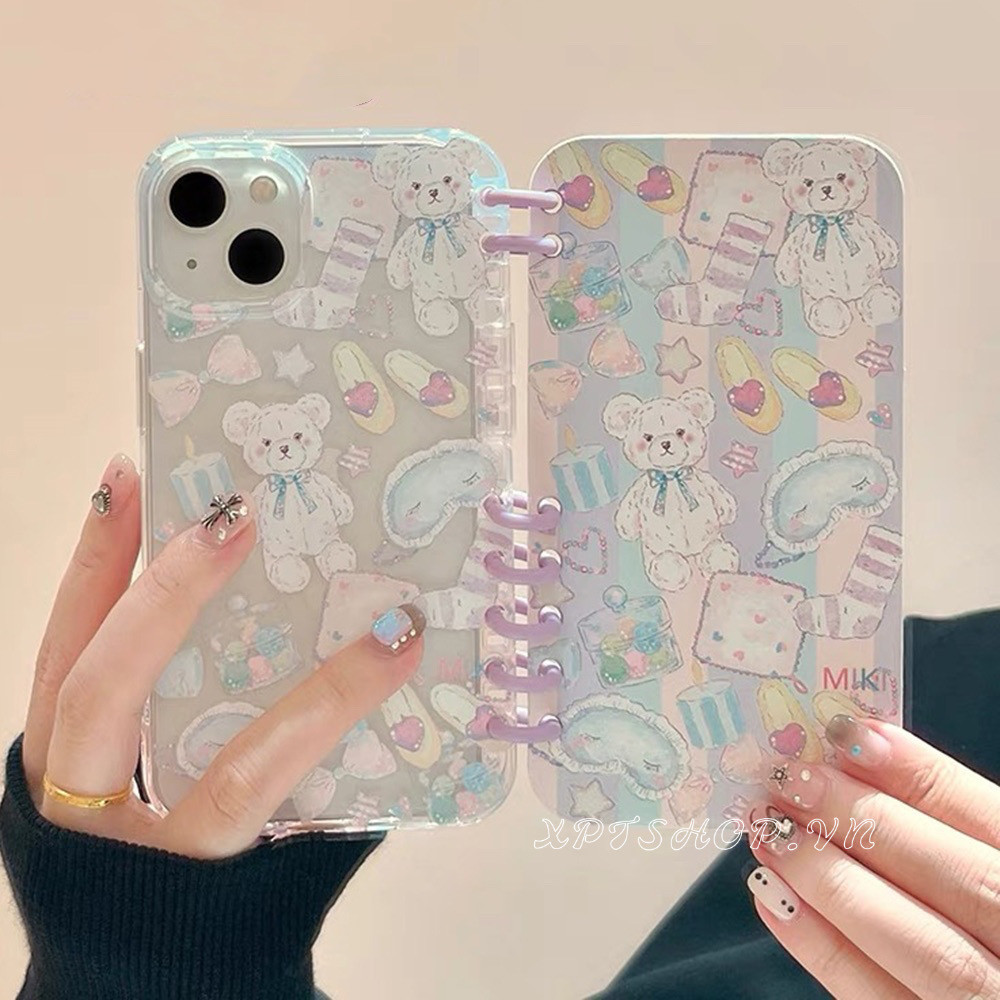 Little Bear Birthday Flip Bracket Notepad Leather Phone Case For iPhone ...