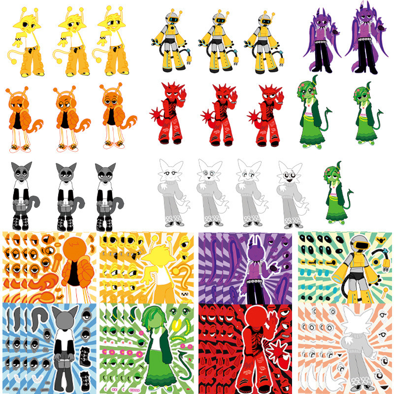 8pcs/set Sprunki Incredibox Sprunki Stickers Cartoon Puzzle DIY Sticker ...