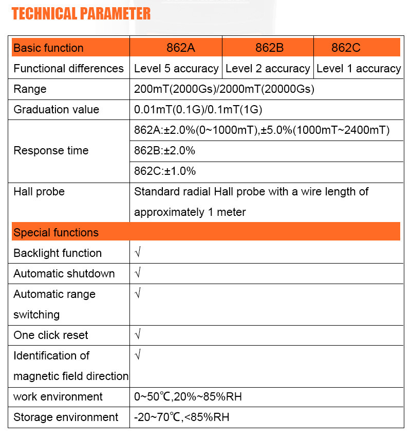 Victor 862 Digital Tesla Meter Magnetic Flux Surface Magnetic Field ...
