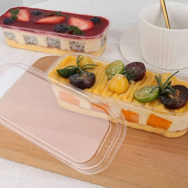 50Pcs Dessert Container Rectangle Mousse Cake Box Loaf Deli Cookies Clear Cups with Cover 300ML ...