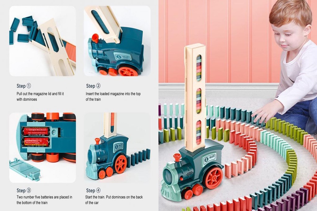 HD| Interactive Domino Toy Train Children Domino Train Set Domino Train ...