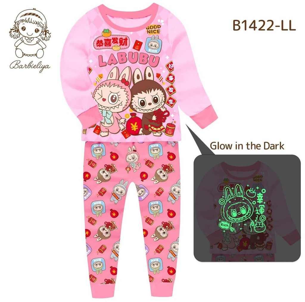 B1422 Labubu CNY Glow in the Dark Sleepwear / Baju Tidur (2 -12y ...