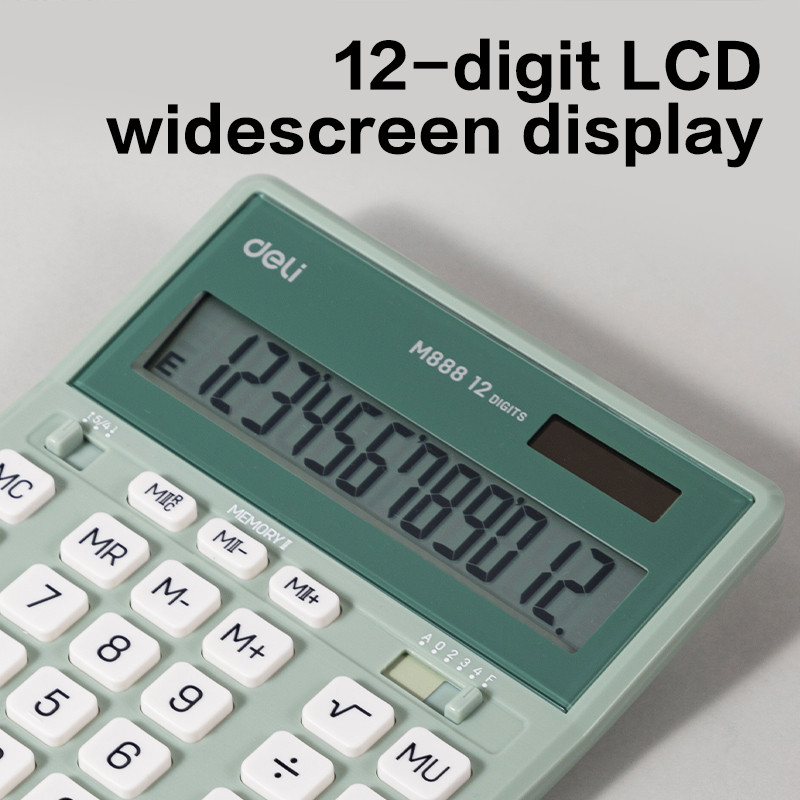 Deli Desktop Calculator 12 Digit Dual Power LCD Large Display Office School Solar Kalkulator 计算机 ...