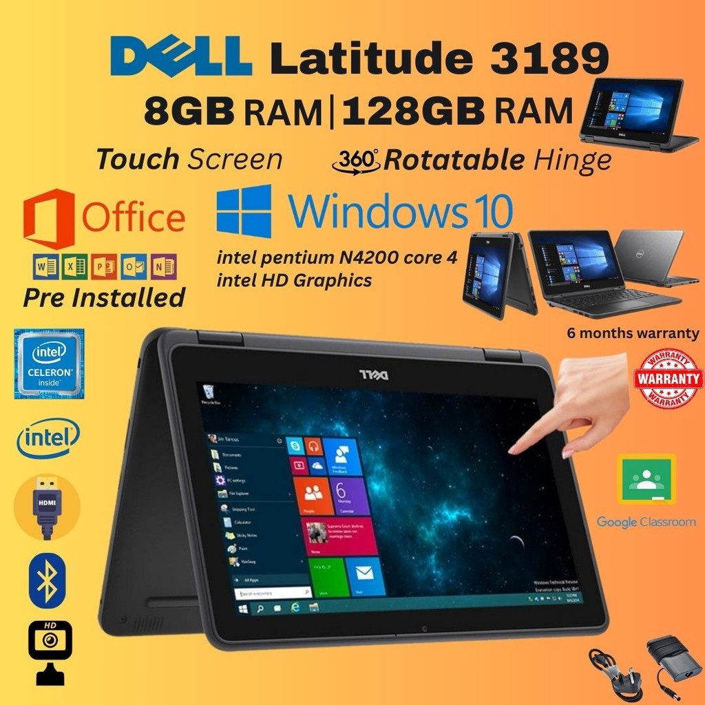 Dell Latitude 3189 Touchscreen Convertible Laptop, Intel Processor, 8 ...