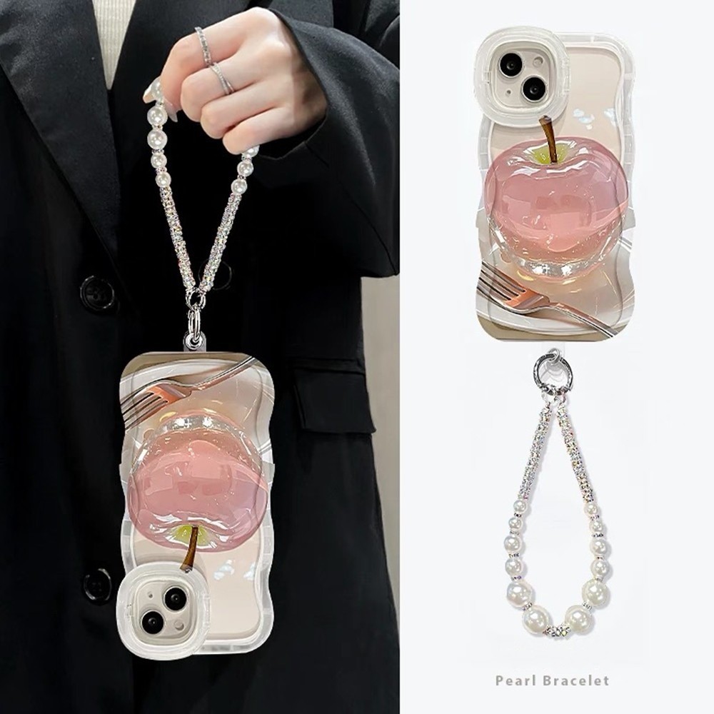 Crystal Apple Bracket Chain Phone Case for IPhone 16 ProMax 15 14 13 12 ...