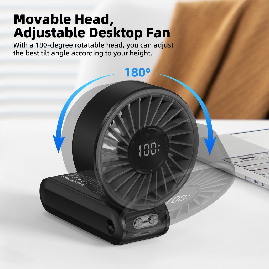 GOOJODOQ Portable Super Strong Wind Adjustable Silent 180° Folding Fan ...