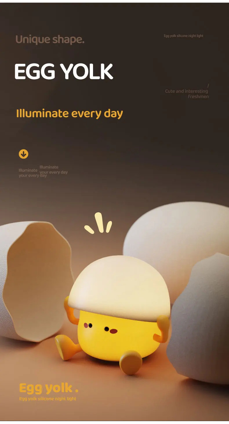 Egg Yolk silicone nightlight Cute Tap Control LED Lamp Fun Design for ...