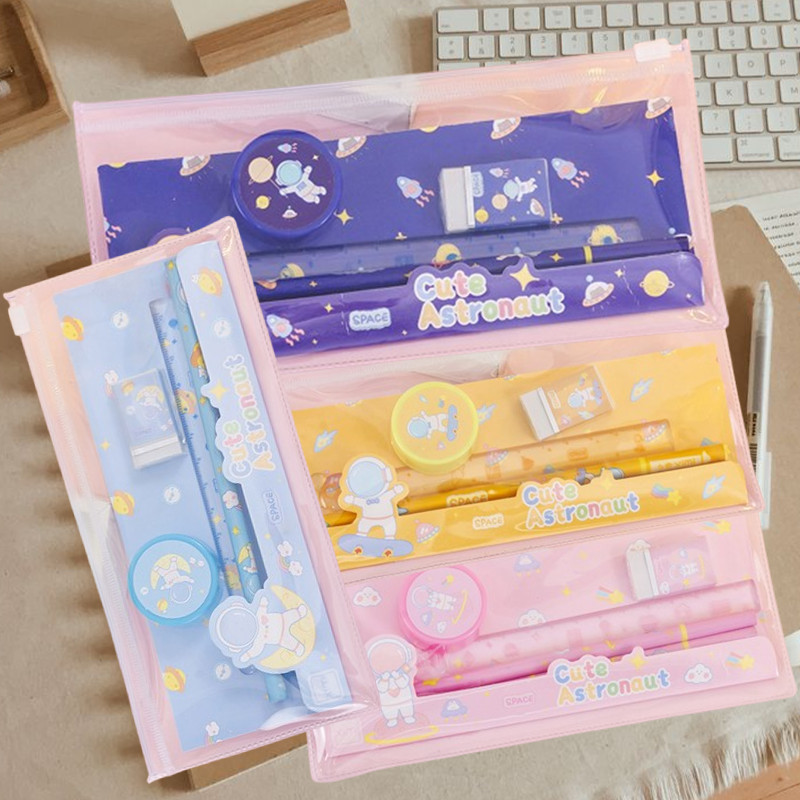 5 in 1 Cute Cartoon Stationery Set With Zip Bag Children Birthday Party ...