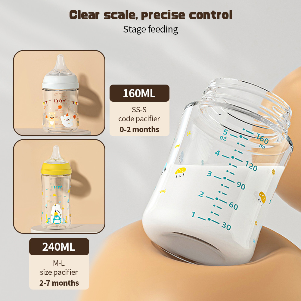 Bevavar Baby Milk Bottle Wide Neck Botol Susu Kaca Glass Feeding Bottle ...