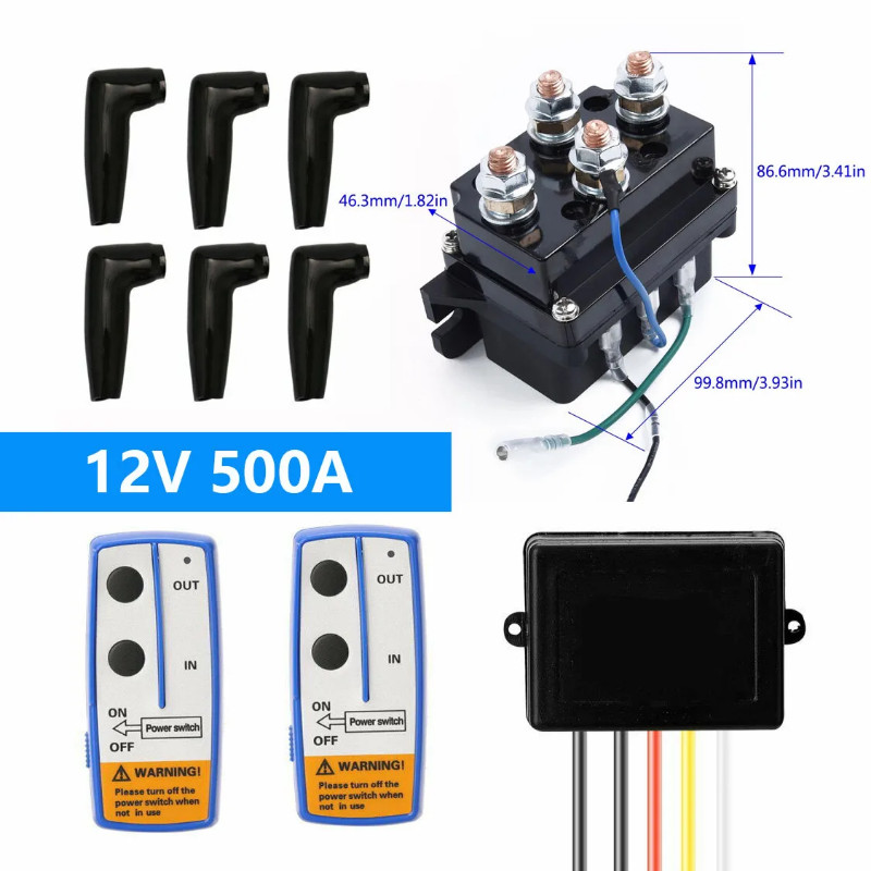 12V 500A Contactor Winch Control Solenoid Relay Twin Wireless Remote Off Roaders Recovery 4x4 ...