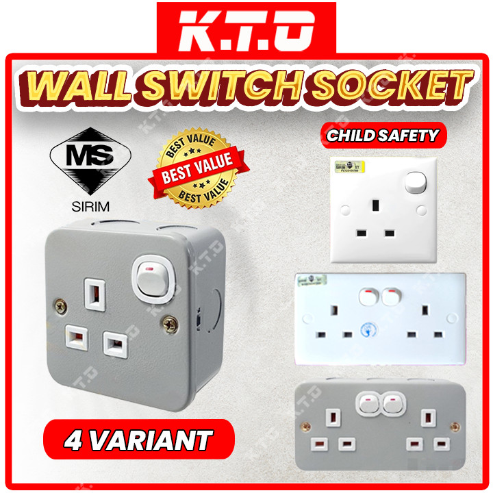 1 Gang / 2 Gang Switch Socket Outlet 3 Pin Single Double Switches Wall ...