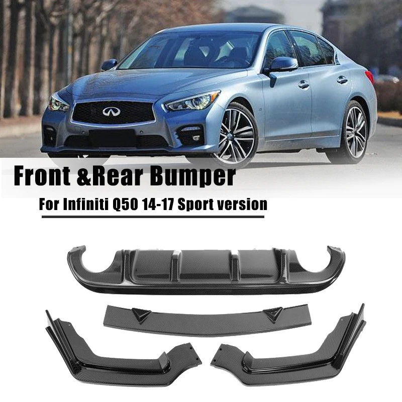 Car Front Bumper Lip Spoiler + Rear Bumper Diffuser For Infiniti Q50 ...