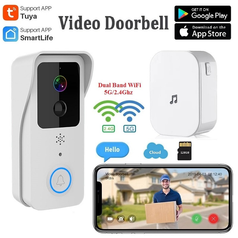 in stock Tuya Smart Video Doorbell 5G/2.4GHz Dual WiFi Outdoor Wireless ...