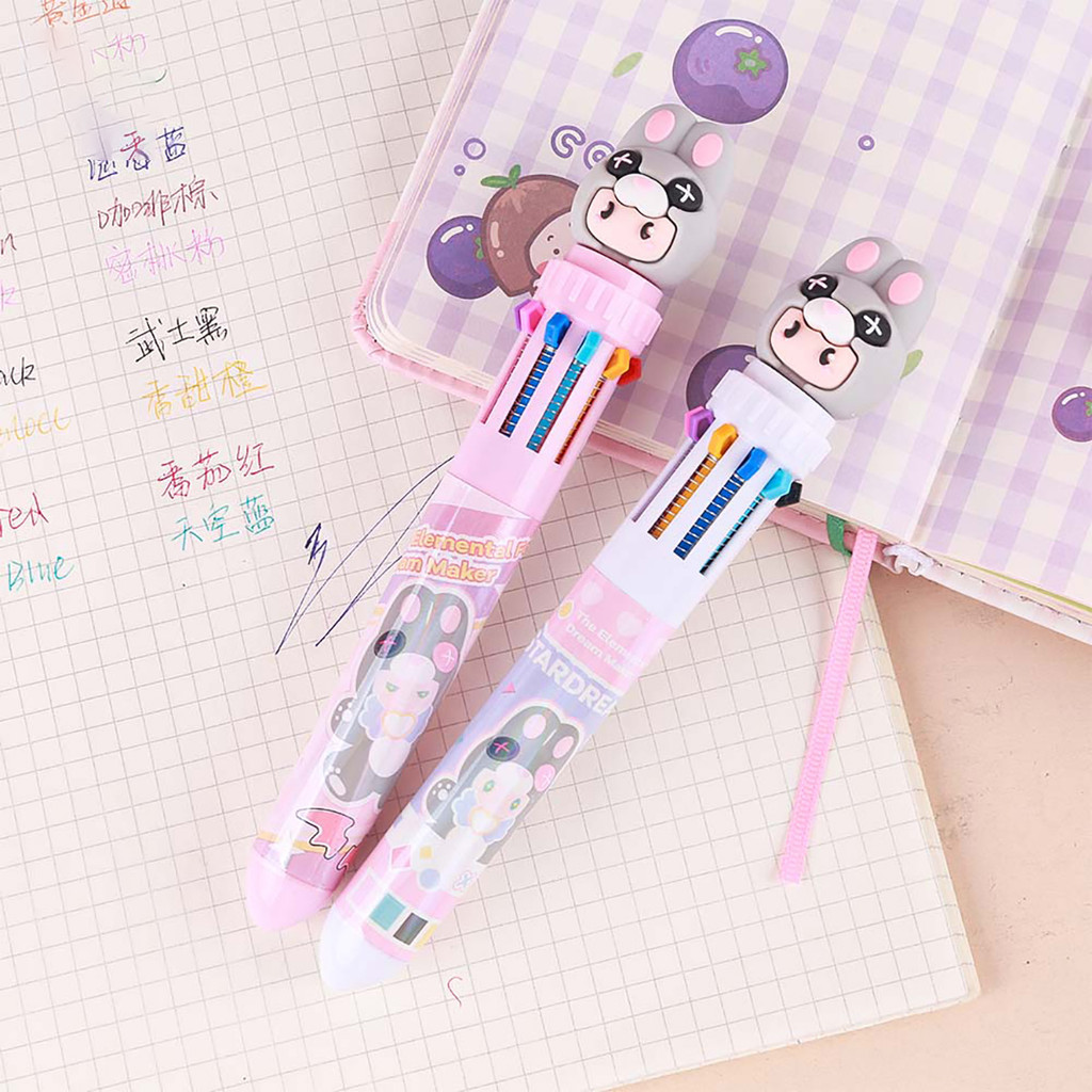 Cartoon Push Multi-color Pen 10 Color Ballpoint Pen 0.5mm Office ...