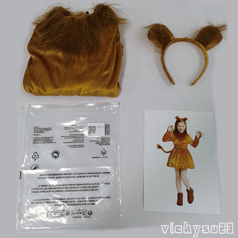 Animals Zoo Lion Cosplay Costume Plush Dress For Kids Girl With Tail ...