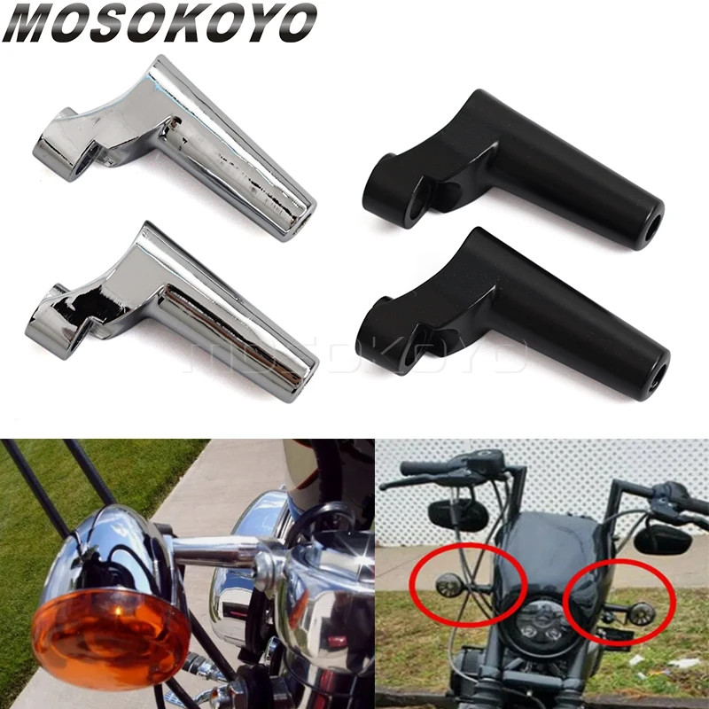Black Chrome Front Turn Signals Light Relocation Aluminum For Harley ...