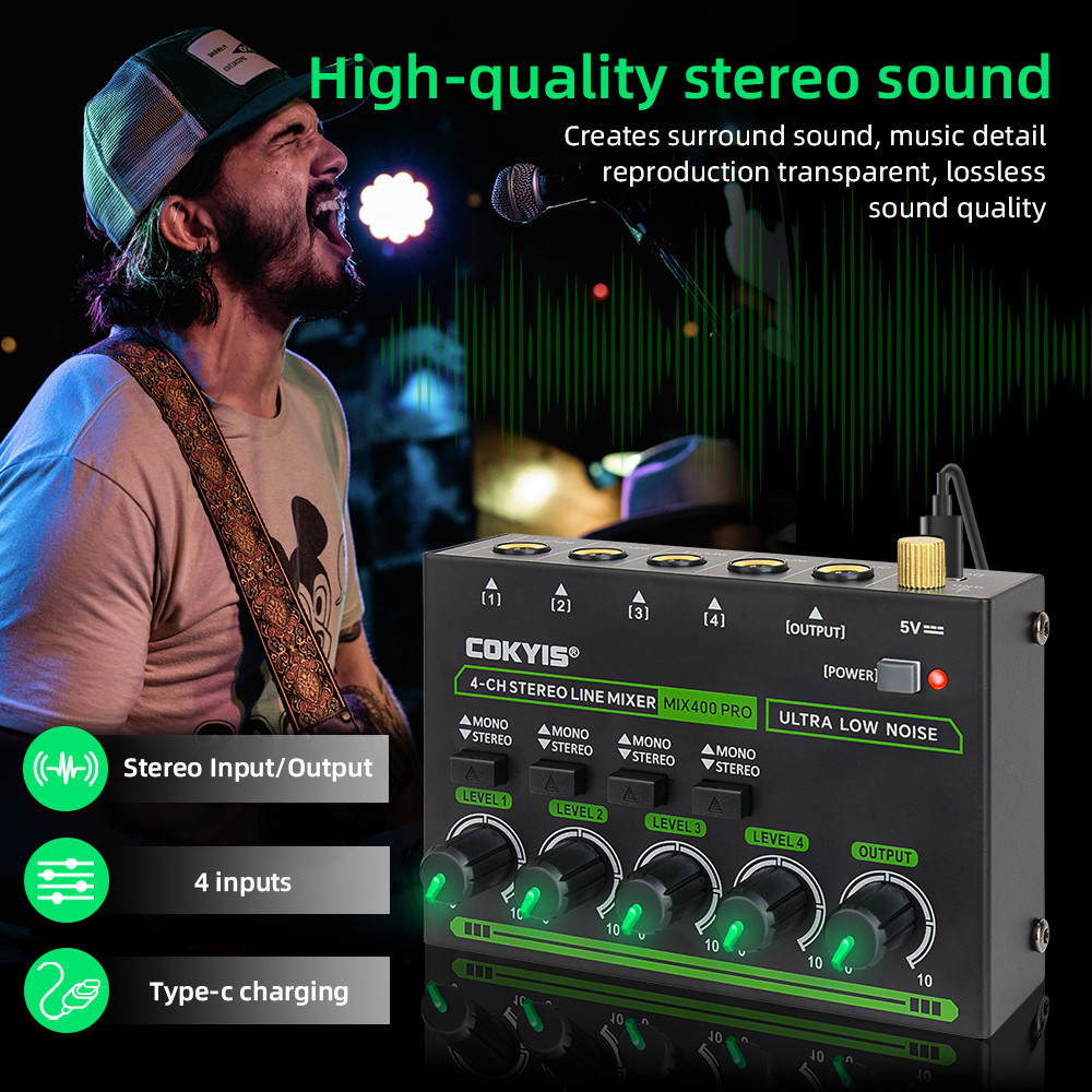 Mix400 Pro 4 Channel Professional Sound Mixer With RGB Light Mini Audio ...