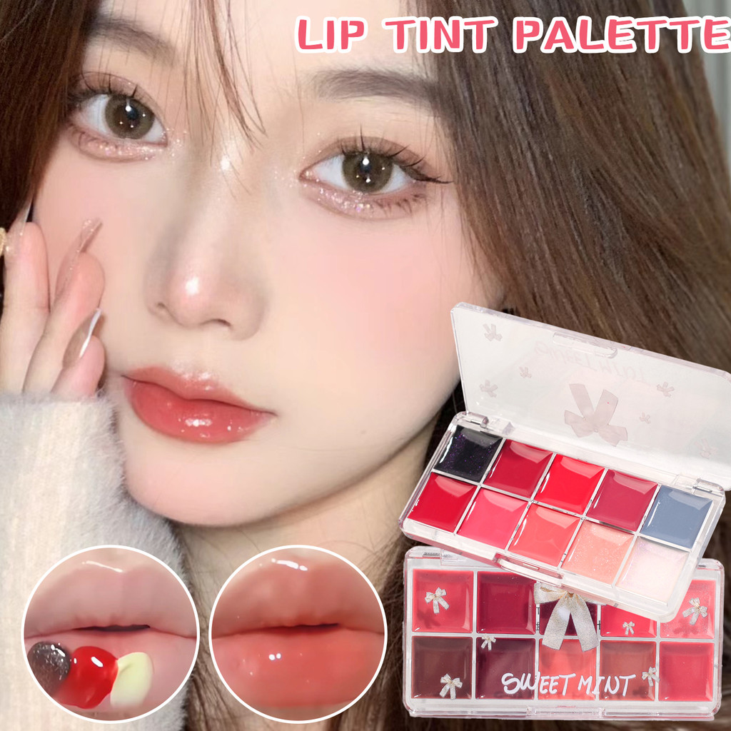 SWEET MINT Ten Colors Lip Gloss Palette - Water Light Mirror Lip Glaze ...