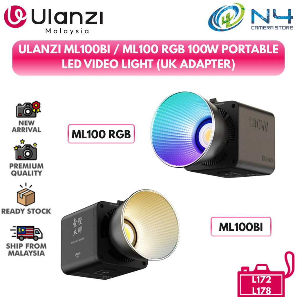 ULANZI ML100BI / ML100 RGB 100W PORTABLE LED VIDEO LIGHT (UK ADAPTER) [L172] / [L178] | Shopee ...