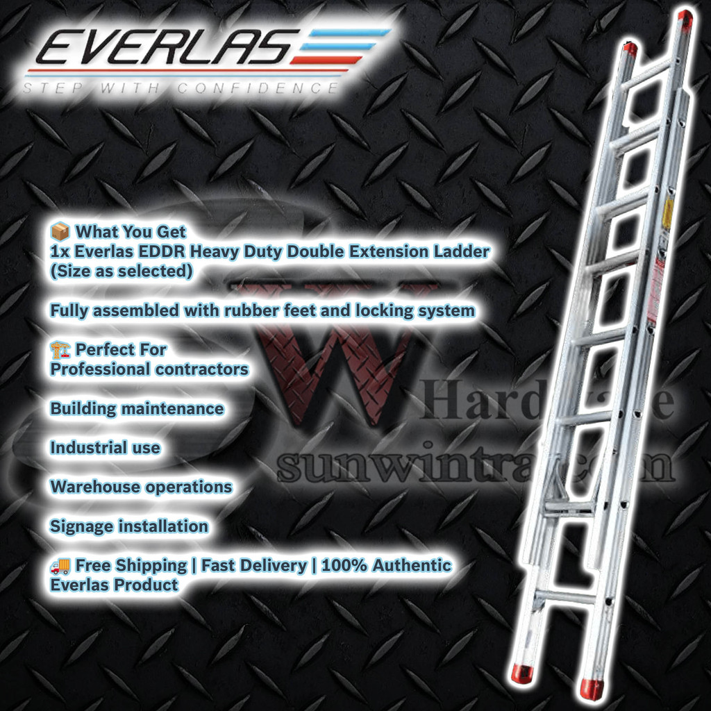 [FREE SHIPPING] EVERLAS HEAVY DUTY DOUBLE EXTENSION LADDER ALUMINIUM 14 ...