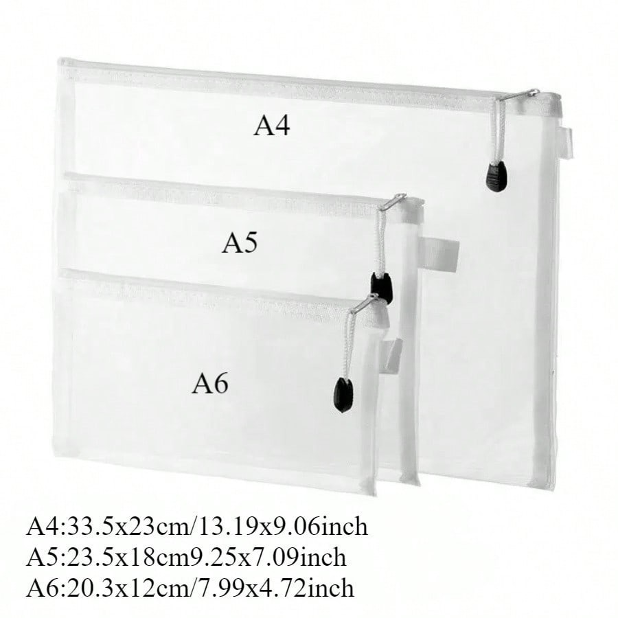 Nylon Mesh Zipper Bag Office Student Pencil Case Subject Pouch Paper ...