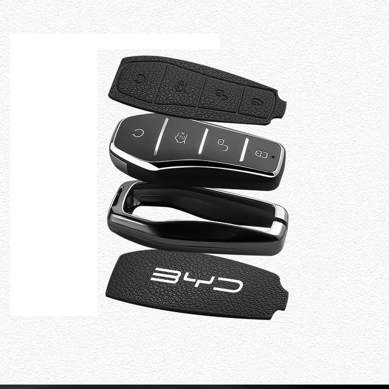Zinc Leather Car Remote Key Case Cover Shell Fob For BYD Song Plus Atto ...