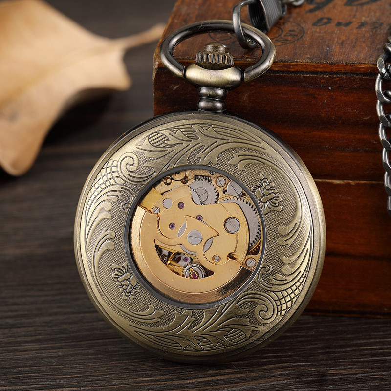 Large antique hollow smooth automatic mechanical pocket watch for men ...