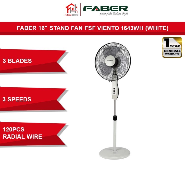 Faber 16" Stand Fan FSF VIENTO 1643WH (White) | Shopee Malaysia